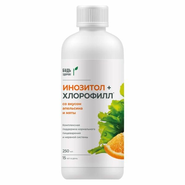 Инозитол жидкий+Хлорофилл из арктической ламинарии вкус апельсина и мяты Будь Здоров! раствор фл. 250мл