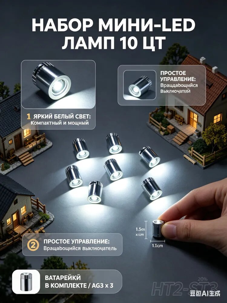 Миниатюрные светодиодные LED лампы для DIY и поделок 10 шт, яркие белые микро-фонарики для творчества и моделей, автономные электроные светильники для кукольного домика.