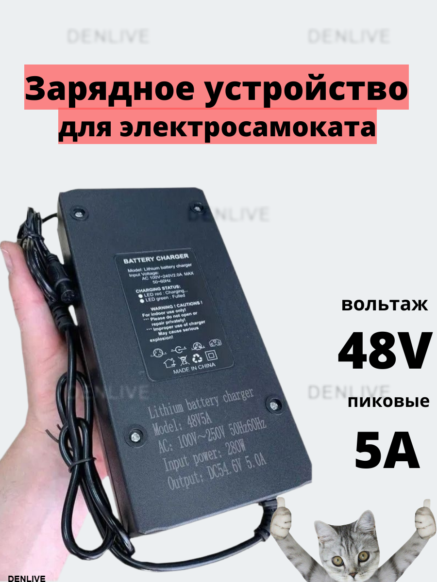 Зарядное устройство 48V (54.6V)для электровелосипеда/ электросамоката, пластиковый корпус, разъем С13