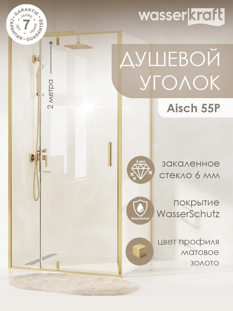 Душевой уголок Wasserkraft Aisch 55P06 без поддона, стеклянный, 120x80, с распашными дверями, прямоугольный, немецкий