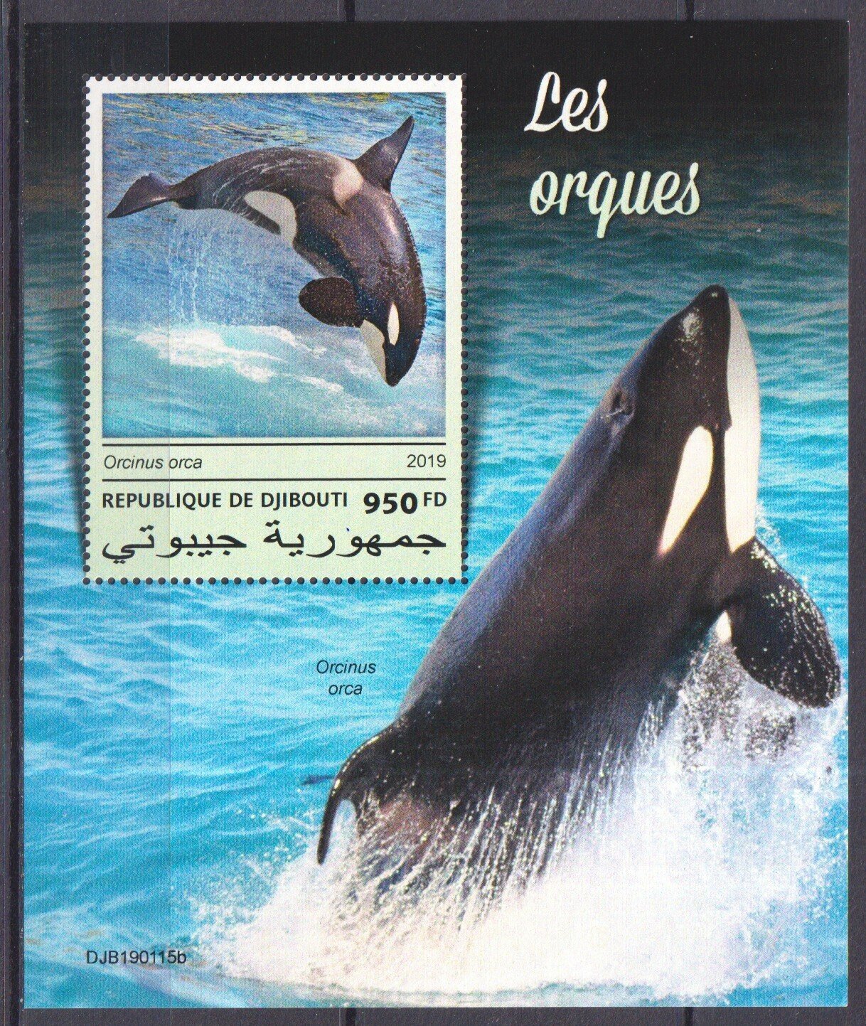 Марки 2019 год Джибути Касатки Кит-убийца Морская жизнь Фауна Bl1271 Mnh
