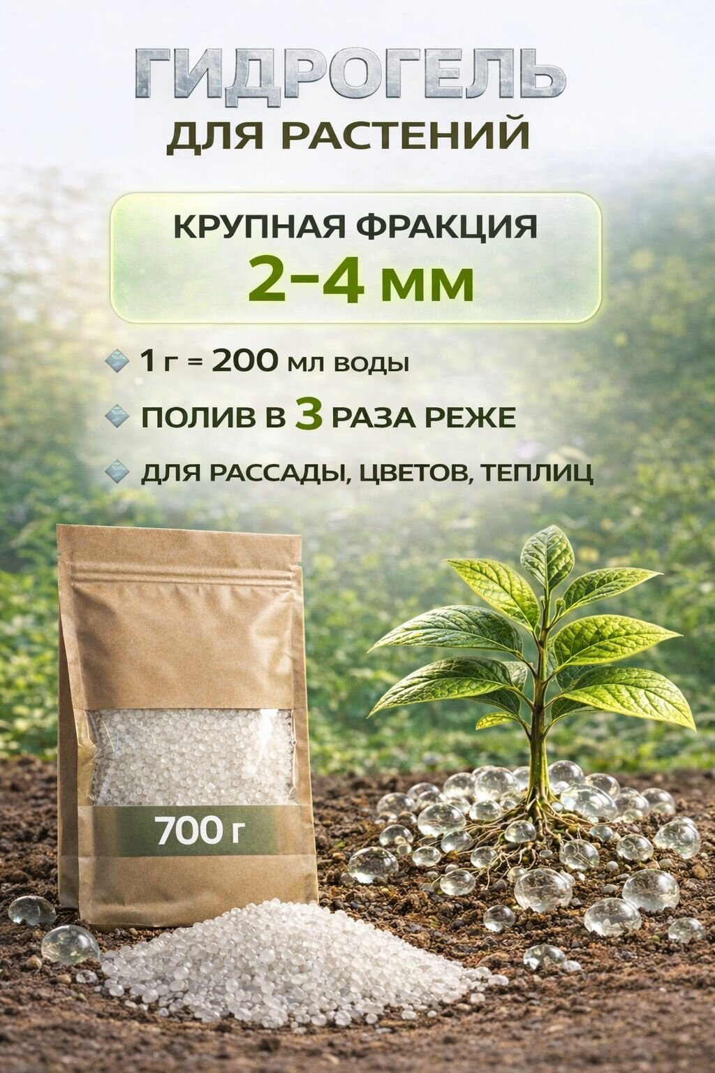 Гидрогель для растений 2-4 мм 700 гр