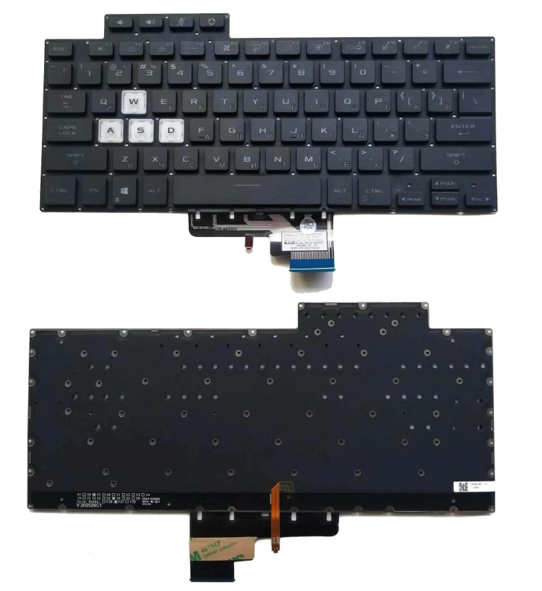 Клавиатура для ноутбука Asus TUF Dash F15 FA516, FX516, FX516PR, FX516P, FX516PM, FX516PE, чёрная, без рамки, с подсветкой
