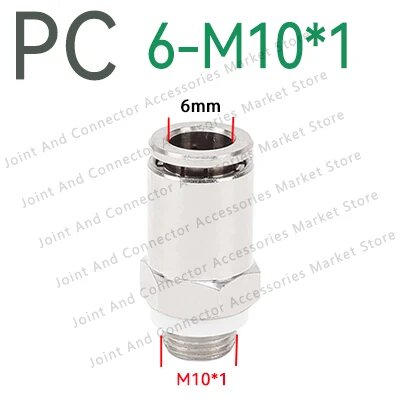 Никелированный медный пневматический соединитель PC M6*1 M6*0.75 M10*1 M12*1.25 M8*1 PC6-M10x1