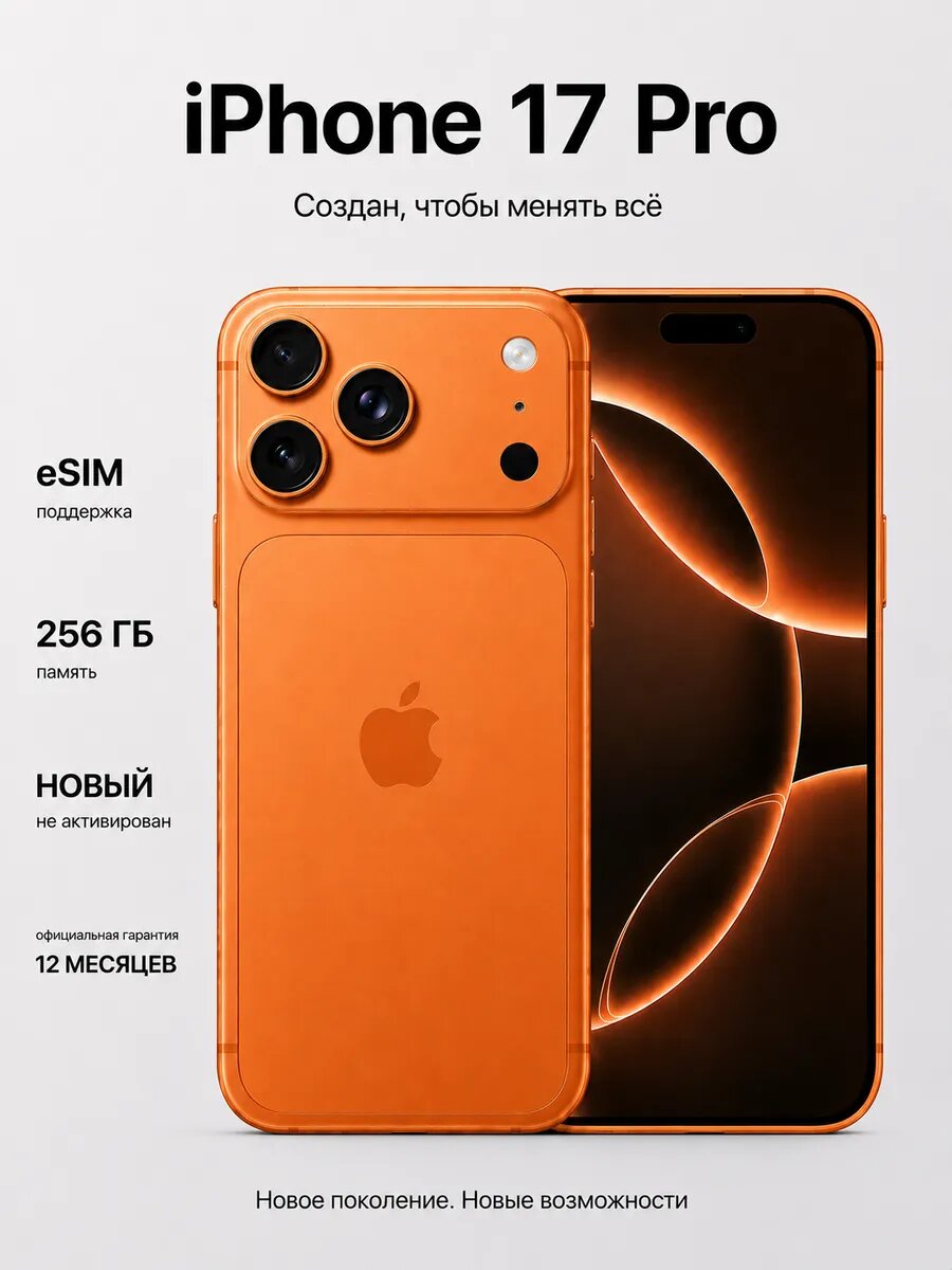 Смартфон iPhone 17 Pro eSim + eSim 256GB Orange (Оранжевый) Новый (без RuStore)