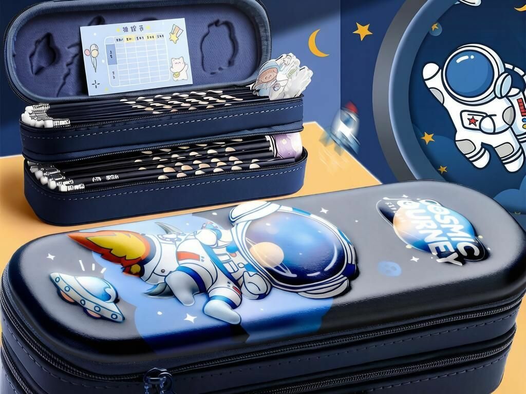 Пенал школьный 3д с Космосом с жестким каркасом для мальчиков и девочек, хранение карандашей, ручек, ластиков