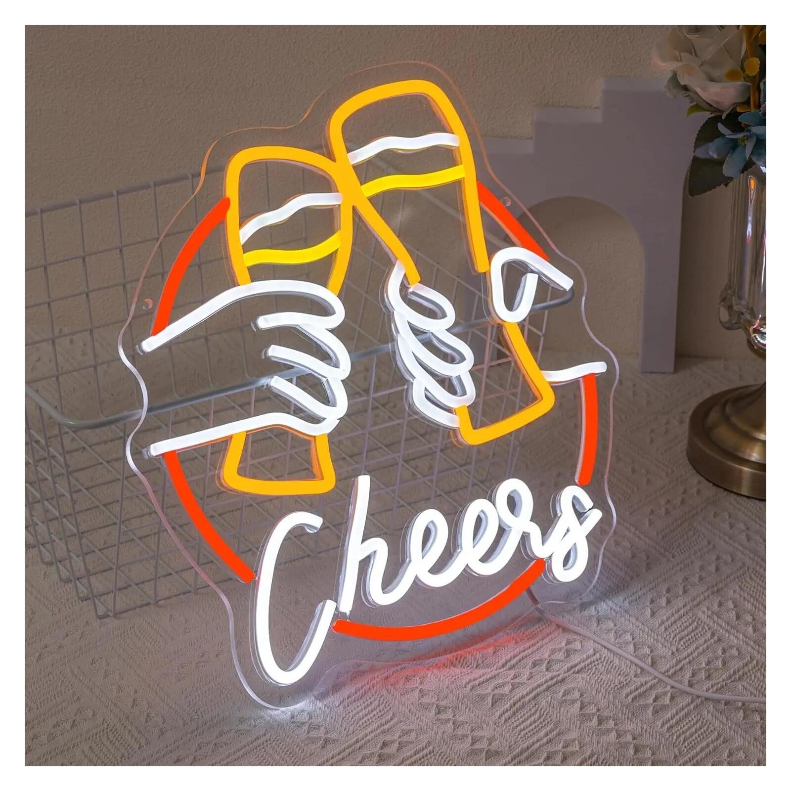 Неоновая Вывеска "Cheers" С Пивом, Светодиодная Лампа С Регулируемой Яркостью, Питанием От USB, Для Бара, Игровой Комнаты, Дня Рождения, Делового Декора Стен 35 См X 33 См/13,78 X 13 Дюймов