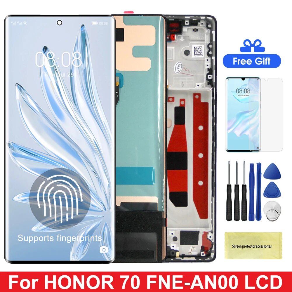 Экран 6,67 дюйма для Honor 70 FNE-AN00, цифровой сенсорный ЖК-дисплей с рамкой для With Black Frame