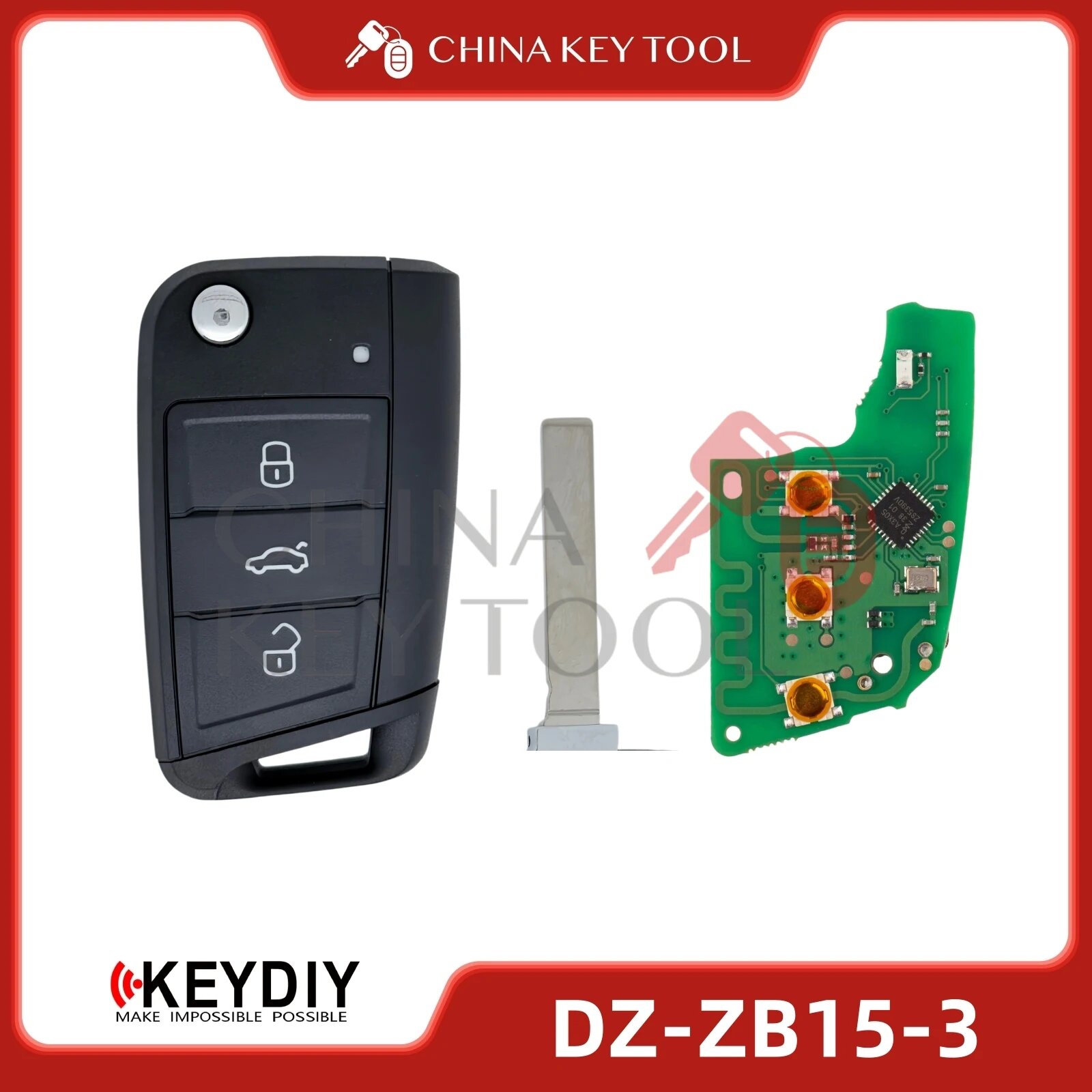 Корпус KEYDIY DZ-ZB15-3 с платой, 3 кнопки, HU162T