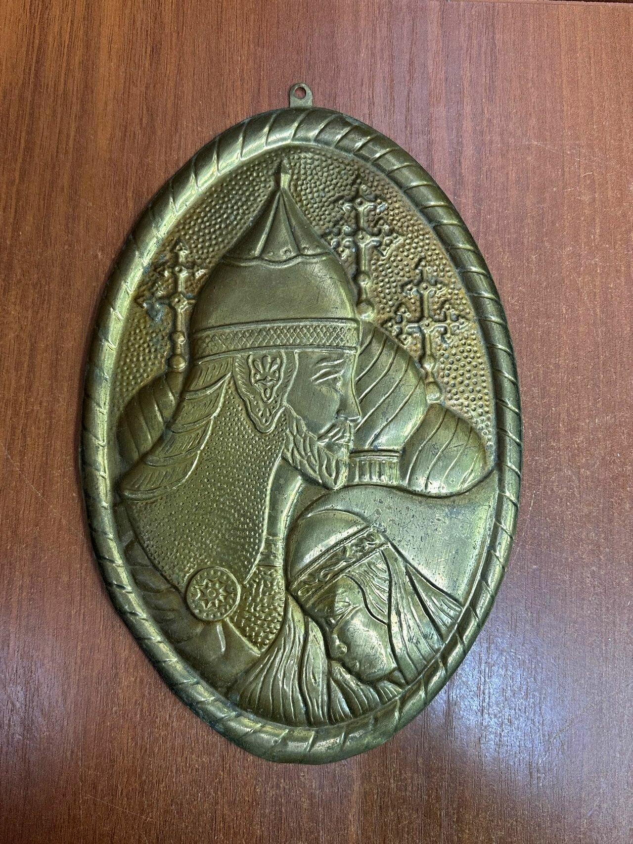 Панно настенное "Витязь с девушкой" Латунь СССР 28*18,5 см Винтаж!