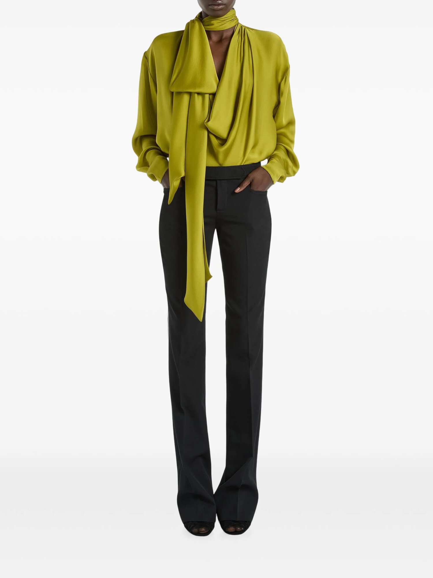 Блуза BALMAIN Draped silk chiffon blouse, размер 38, зеленый, — фото 1