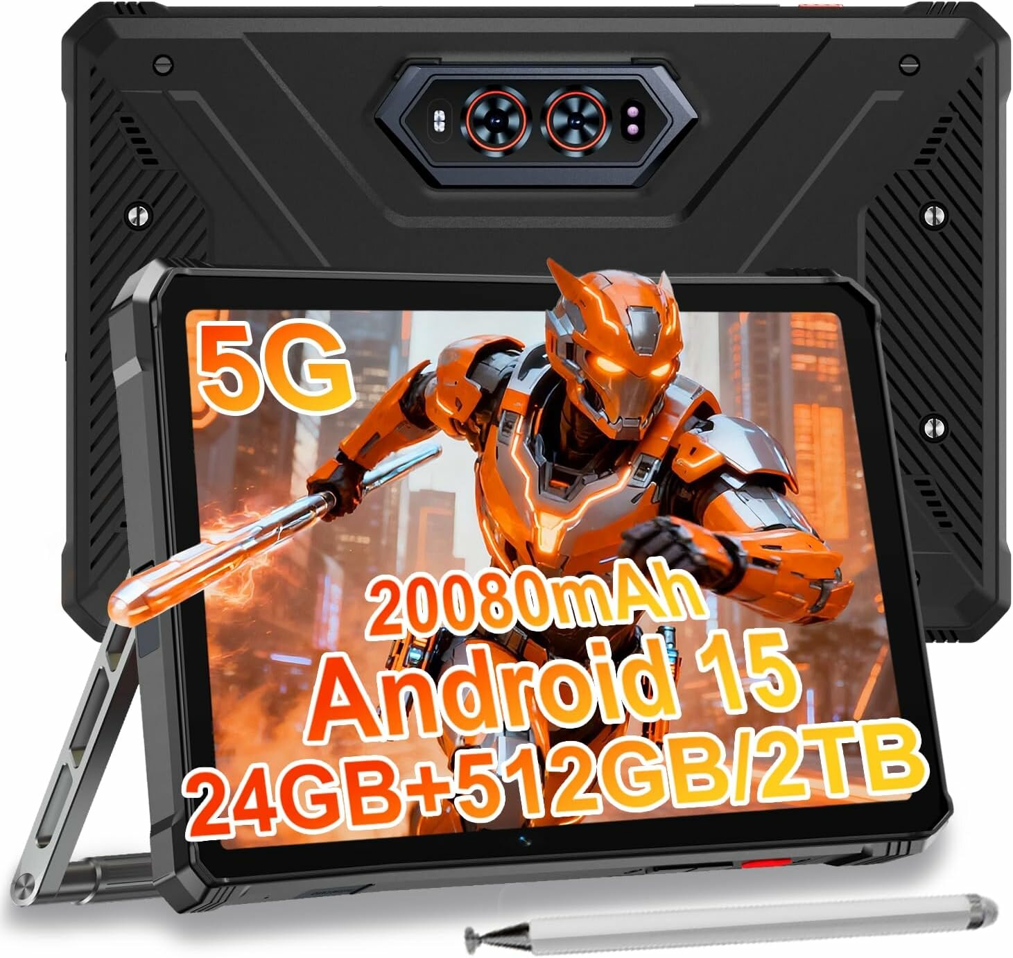 HOTWAV R9 Ultra 5G защищенный планшет, 24 (8+16) ГБ 512 ГБ, Android 15, 11 дюймов, 20080 мАч, черный/красный