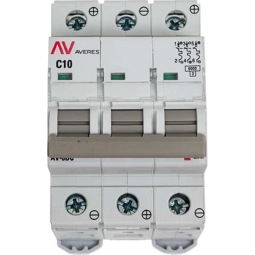 Автоматический выключатель EKF 3P, 10A, 6kA, AV-6, DC, AVERES mcb6-DC-3-10C-av