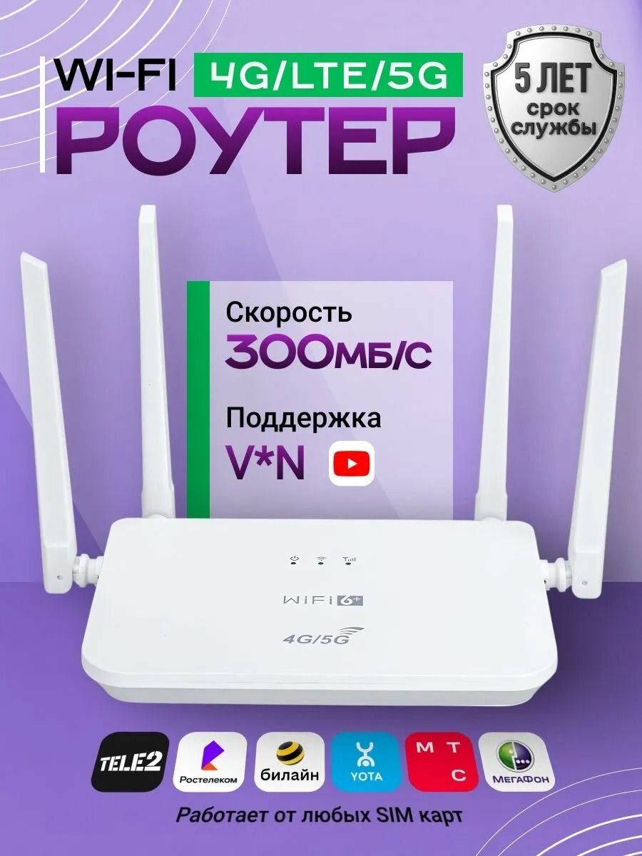 Роутер WiFi с сим картой 4G 5G, 300 Мб/с