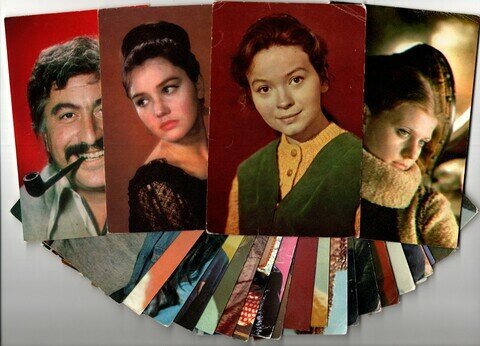 №127 Открытки Артисты и актёры СССР 1970–1980-е г. 25 штук. Цветные, чистые, без повторов