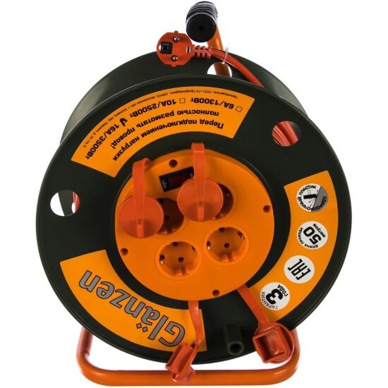 Удлинитель силовой на катушке Glanzen 4 гн. ПВС 3х1,5 IP44 арт. EB-50-007