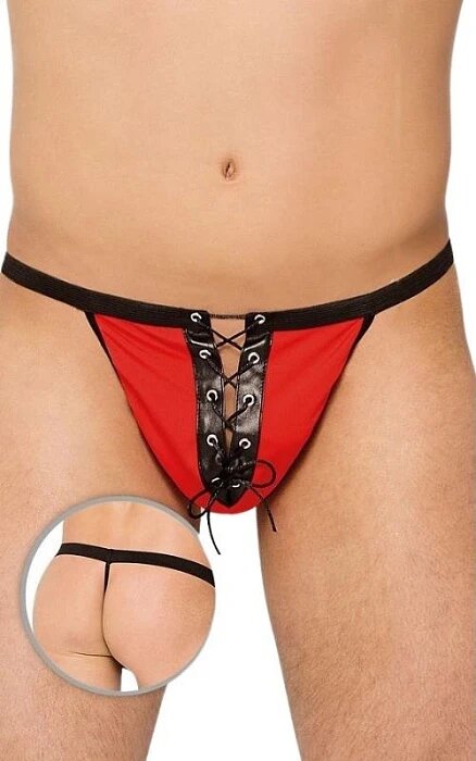 Стринги мужские со шнуровкой "Soft Line Black and Red" S/L, черно-красные