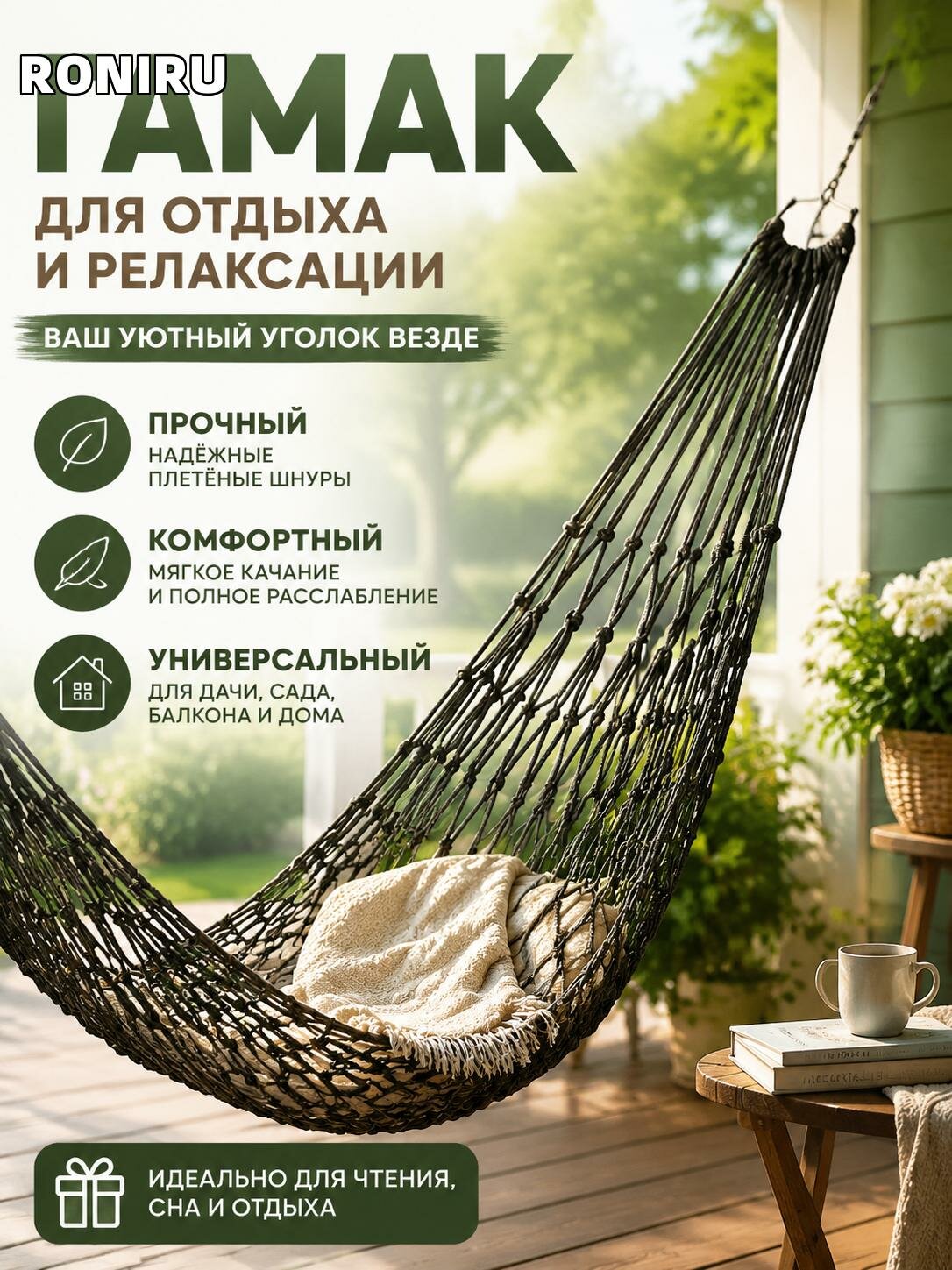 Гамак для отдыха и релаксации на даче, в саду или на балконе — уютное место для чтения, сна и расслабления дома