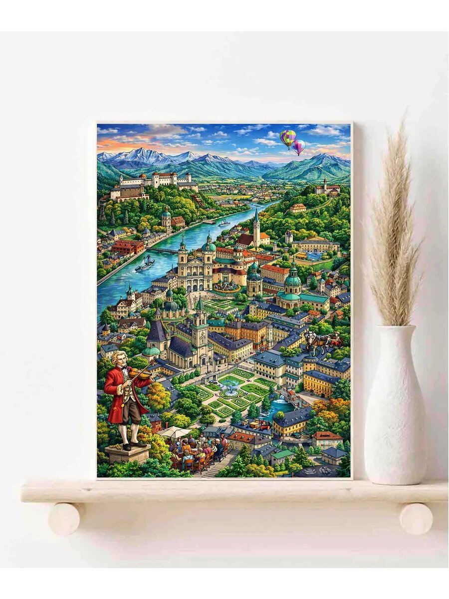 Зальцбург, Австрия, Fantasy Map, Карта, Плакат 30x42см