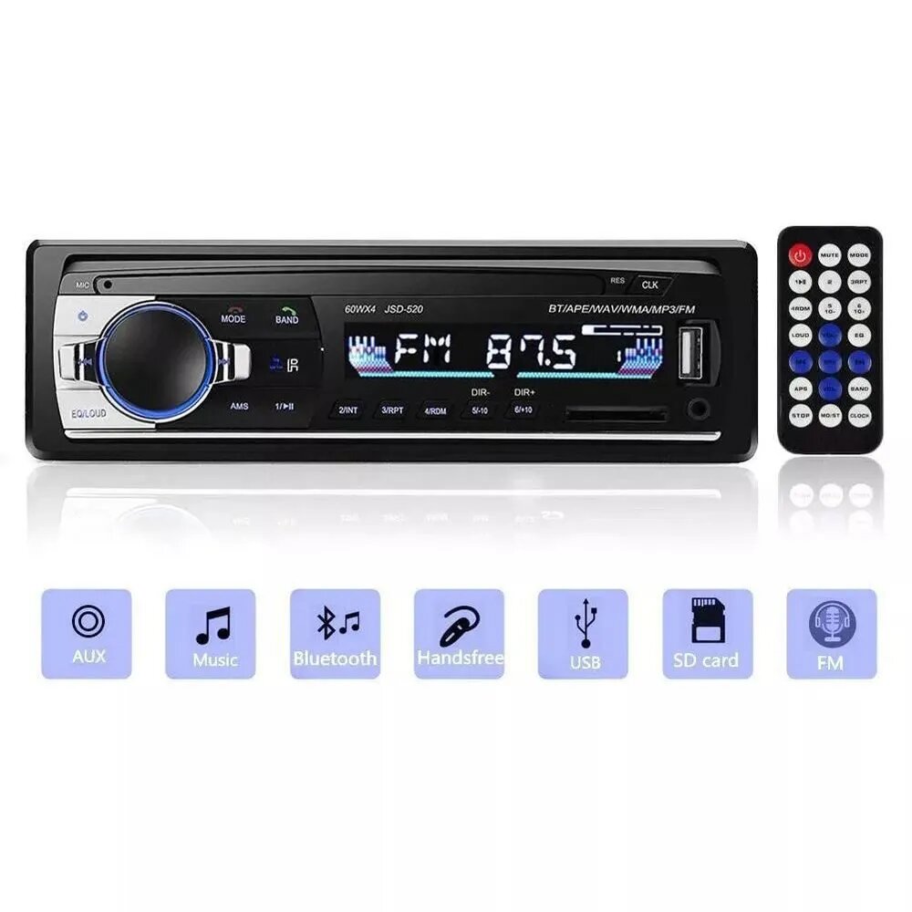 MP3-плеер JSD-520, Bluetooth, FM-тюнер, USB, SD, AUX, цвет синий, с пультом ДУ — фото 1