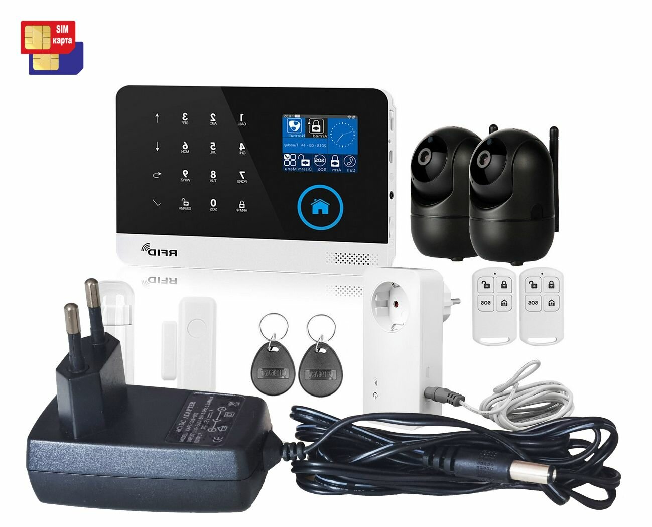 Беспроводная GSM сигнализация с датчиком движения и камерами - 2х HDcom 288Bl(ASW5) и Страж Oko и Strazh W130-T