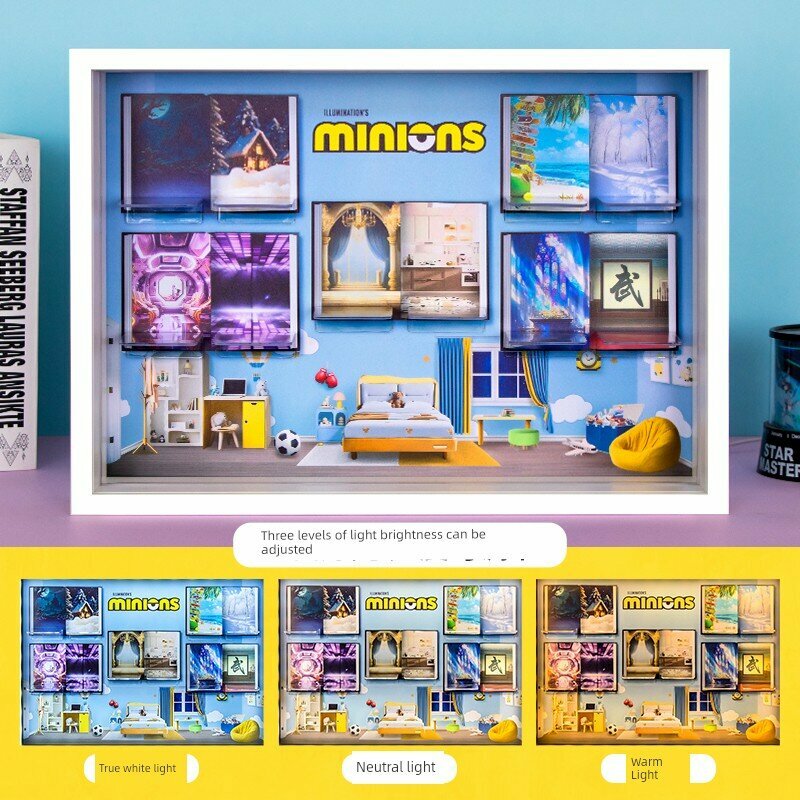 12-панельная коробка для демонстрации серии 'Сонные Фантазии' от Pop Mart Minions BOB и TIM, белая с улучшенной