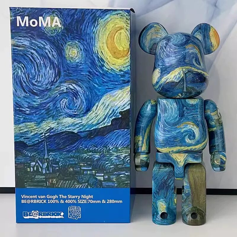 Bearbrick 400% 28см Ван Гог Звездная Ночь Версия Верхней Части, Одна Суставная Щелчковая Звук
