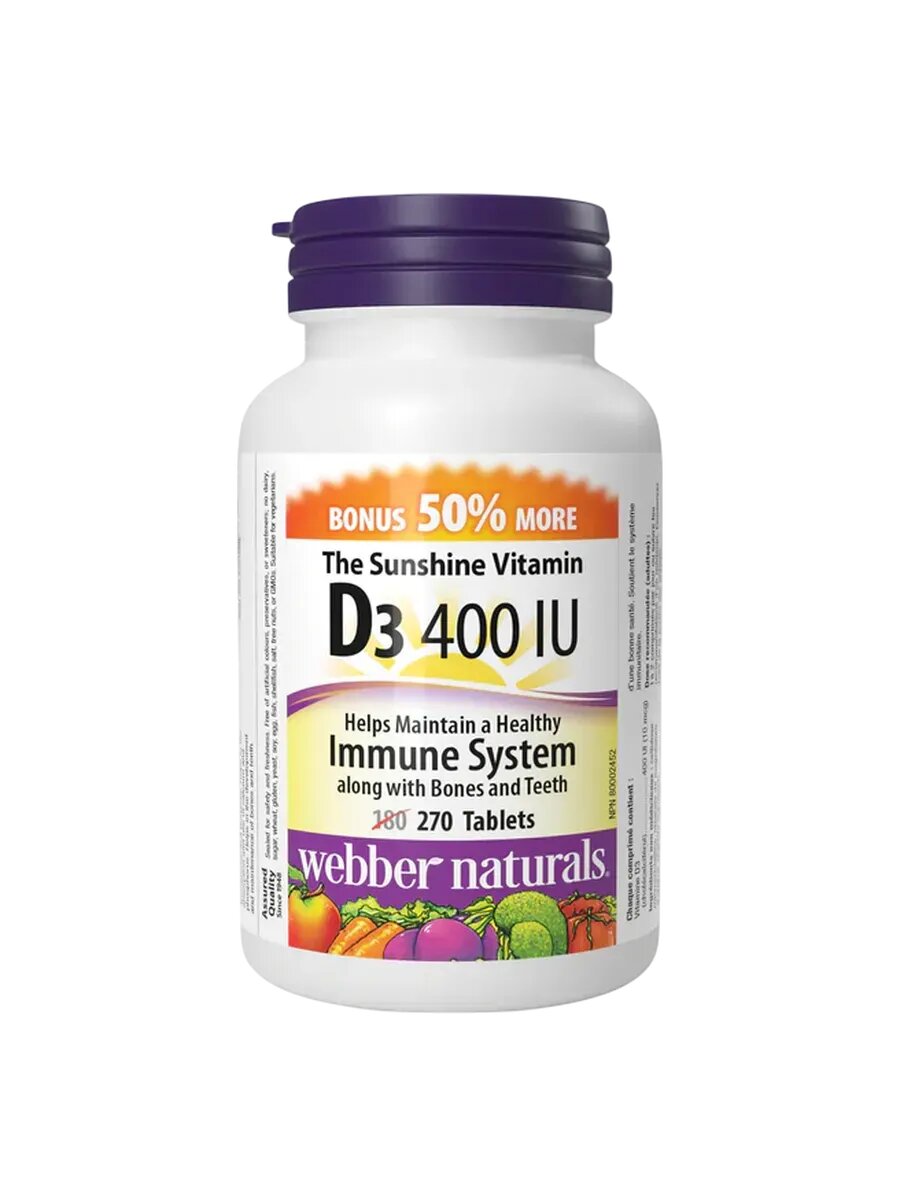 Webber Naturals Витамин D 400 ME Солнечный жевательные таблетки массой 161 мг 270 шт