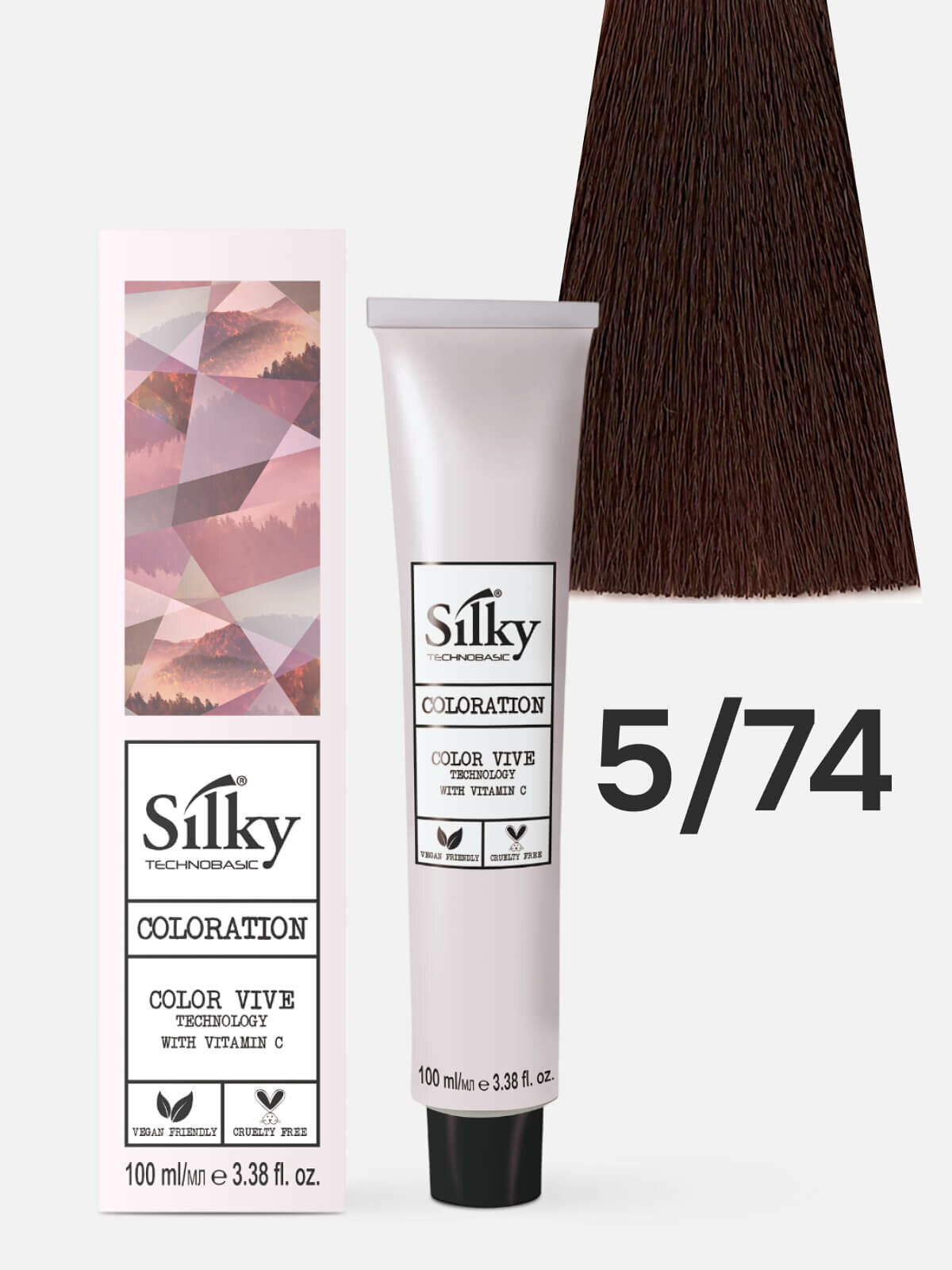 Крем - краска для волос профессиональная Silky Color Vive/Ultralift 5/74 Светлый каштановый Коричневый медный, 100 мл