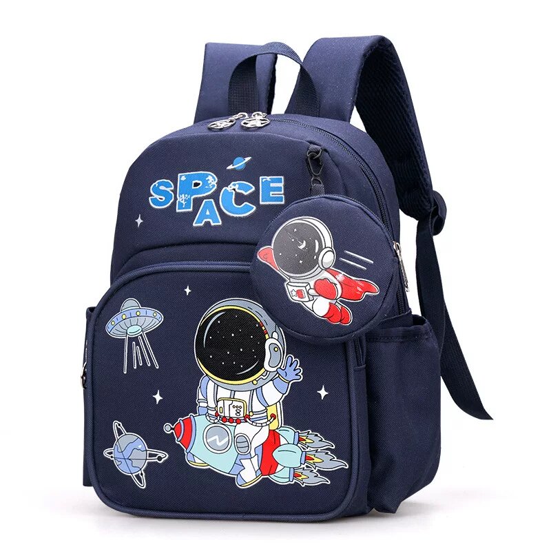 Детский рюкзак с рисунком астронавта и кошельком для девочек 3-6 лет, темно-синий