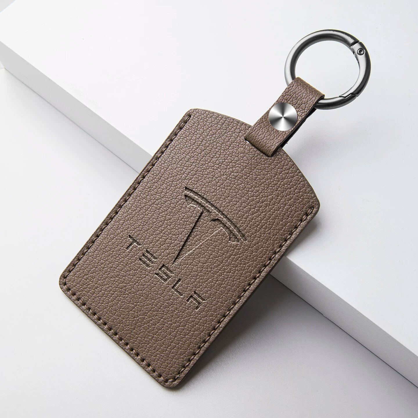 Tesla NFC ключ-карта из натуральной кожи с круглым замком, слоновый серый