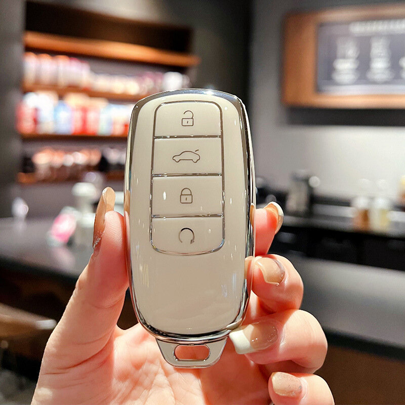 Черный чехол для ключа Chery Tiggo 8 Pro - белый одиночный корпус, 2023 модель, прочный кожаный материал с надежной