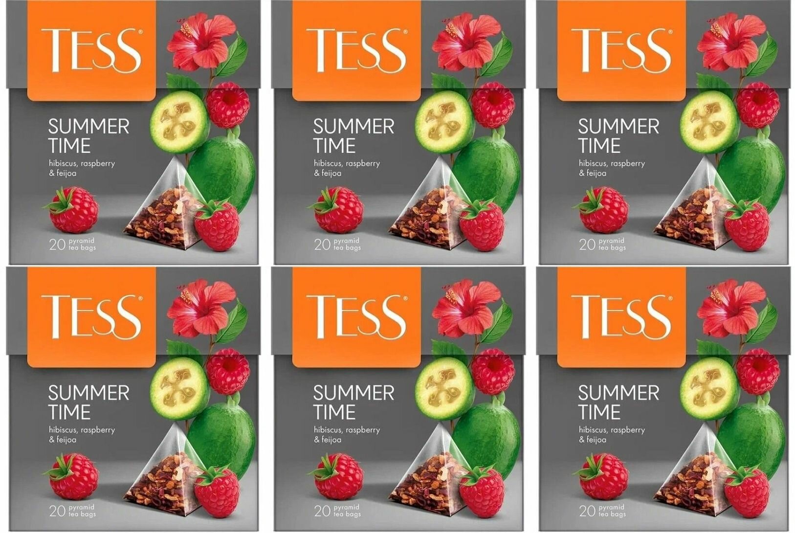 Tess Чай травянной Summer Time, с гибискусом, малиной и фейхоа, 20 пирамидок по 1,8 г, 6 уп