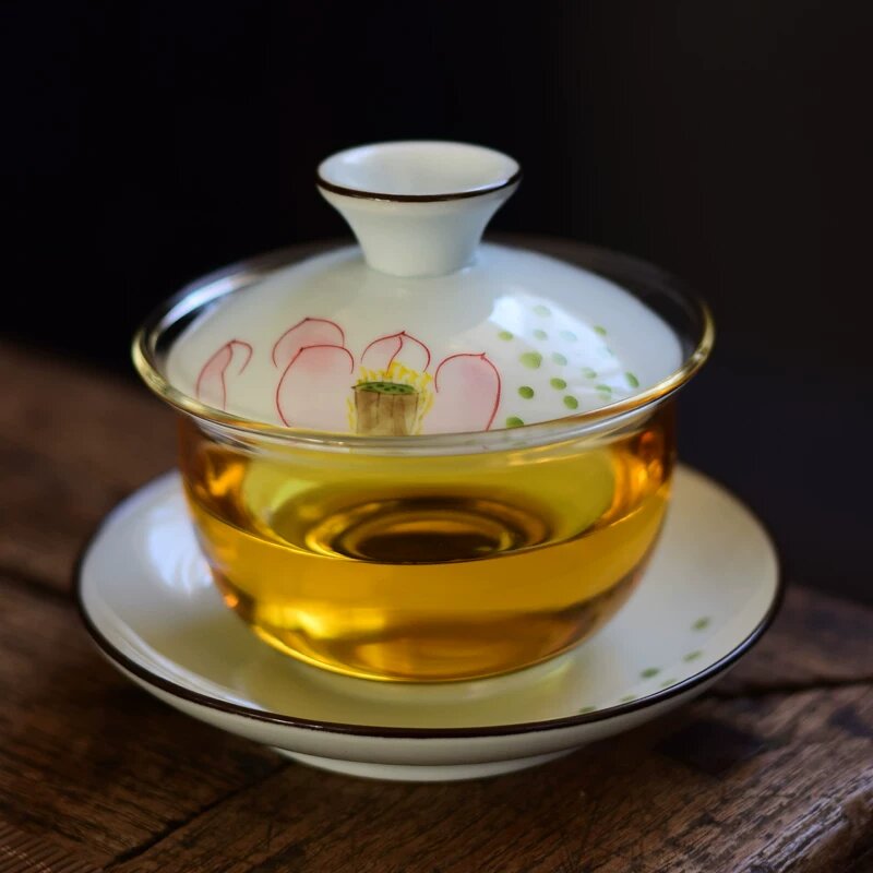 Керамический чайный набор Pink Lotus 200 мл без отверстий, одиночный экземпляр, элегантный цветочный узор
