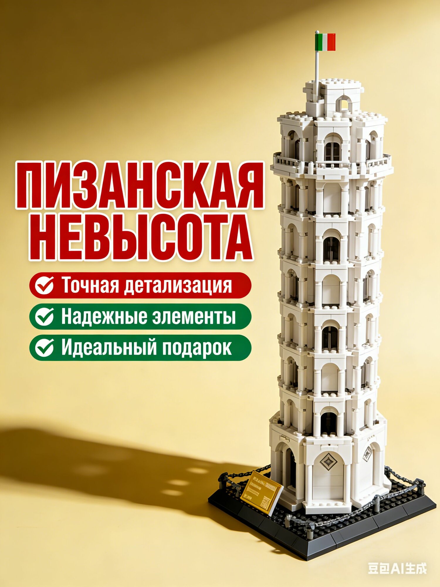 Конструктор WANGE 5214, Италия Пизанская башня, мелкие детали, 800+ шт, 7-14 лет, развивающая игрушка, подарок