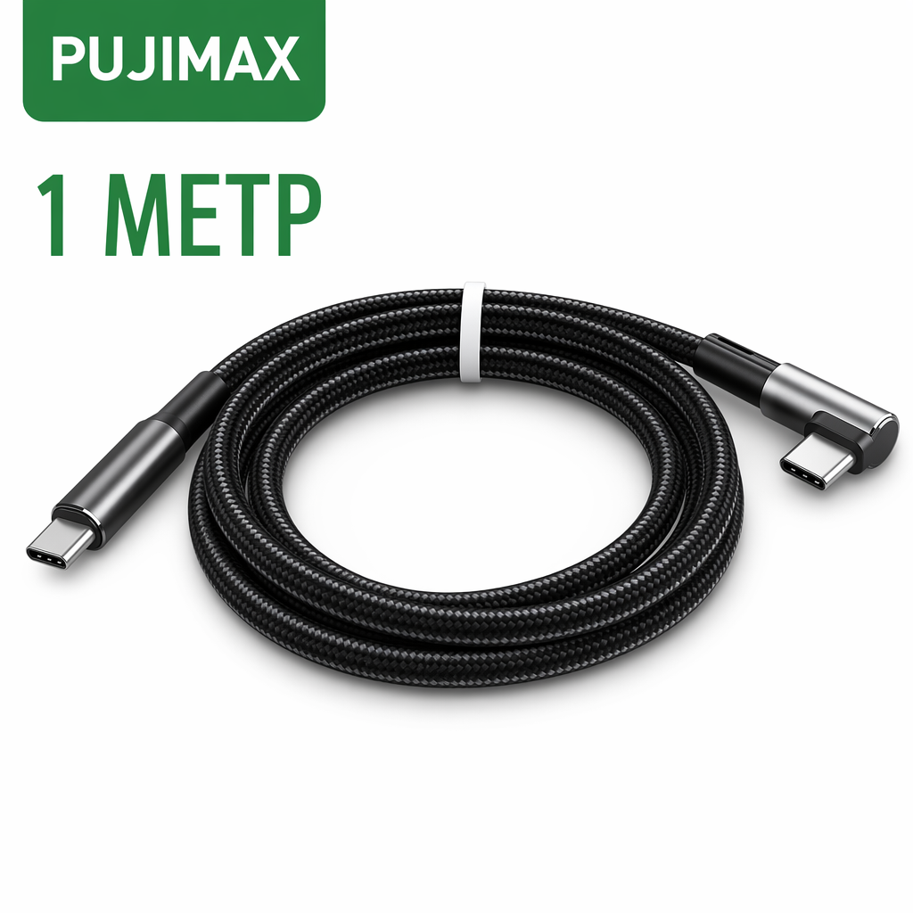 Кабель USB-C — USB-C с одинарным углом подключения, из алюминиевого сплава, плетеный, мощностью 100 Вт, 1 метра.