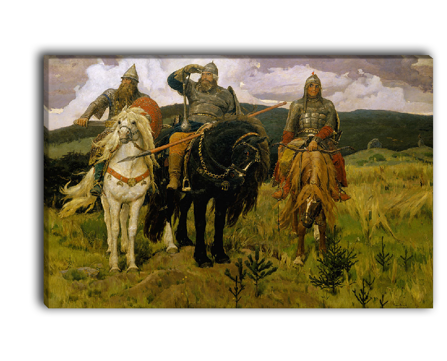 Картина "Богатыри", Васнецов, печать на холсте (100х65 см / на подрамнике)