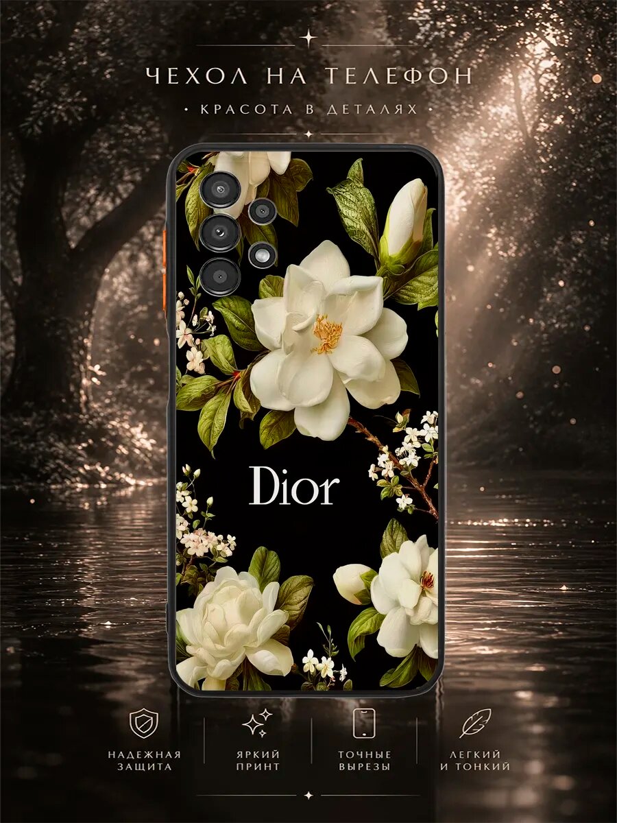 Матовый чехол на Samsung A32 Dior с цветами арт