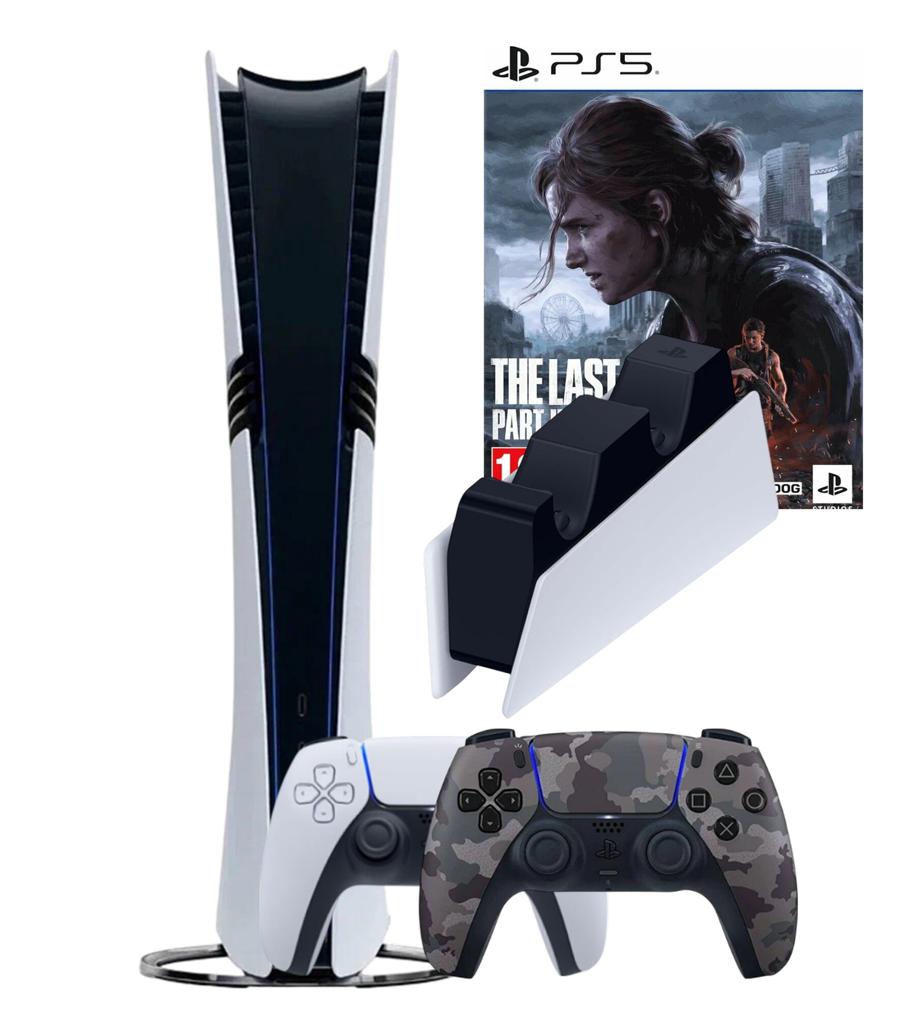 Игровая приставка PlayStation 5 Pro + 2й геймпад камуфляж + игра Last of Us 2 + станция зарядки