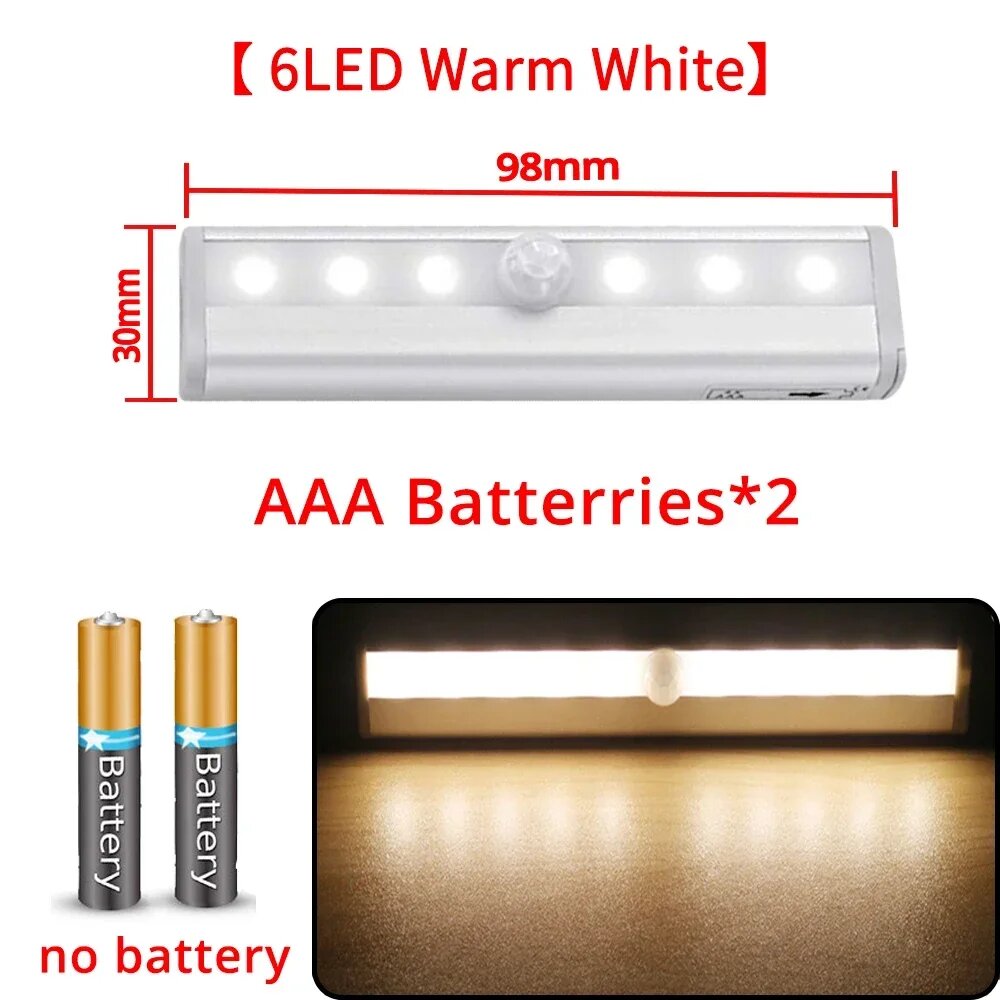 Светодиодные ночники HVIERO с датчиком движения для шкафа 6LED Warm White