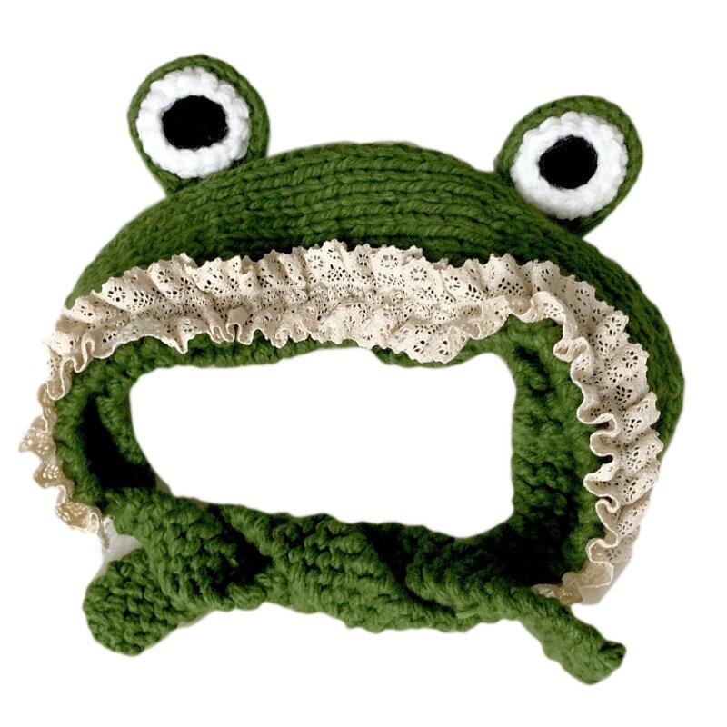 Модная Вязаная Шапочка Cute Little for Frog Кружевная Повязка На Голову Шерстяная Шапочка Beanie Hat Earprotect Зима для Посиделок Street Shoo