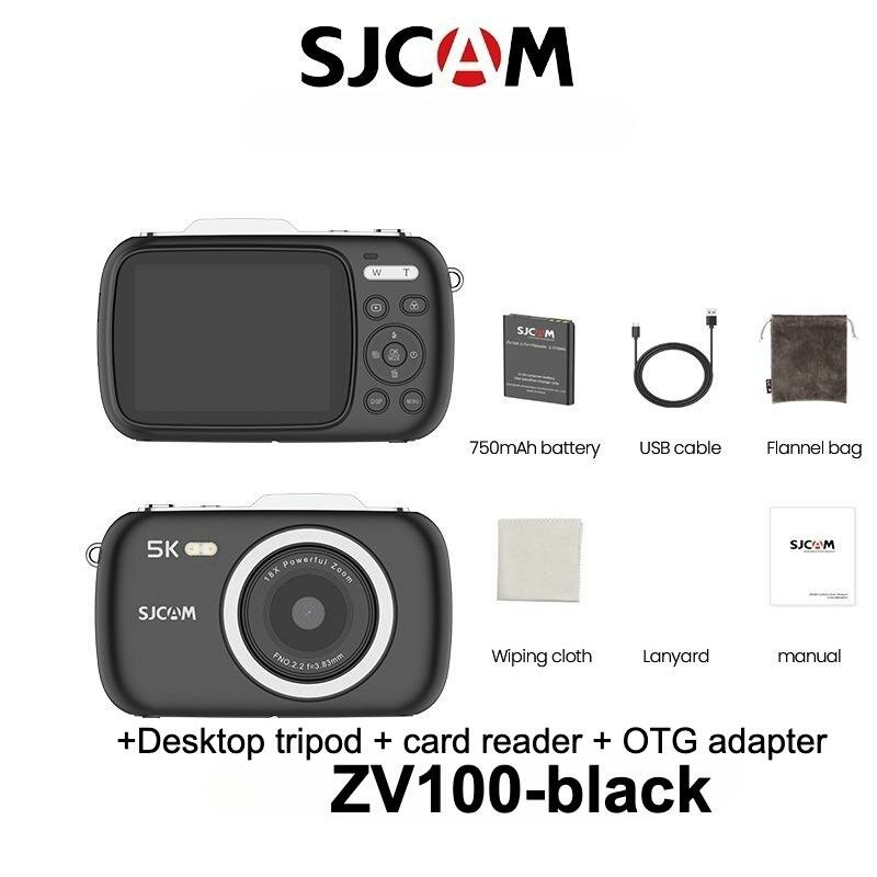 SJCAM ZV100 Обновленная версия Портативная цифровая камера 5K, видеокамера, 80-мегапиксельный 2,8-дюймовый IPS-экран, автофокус, 18-кратный зум, встроенная вспышка CCD
