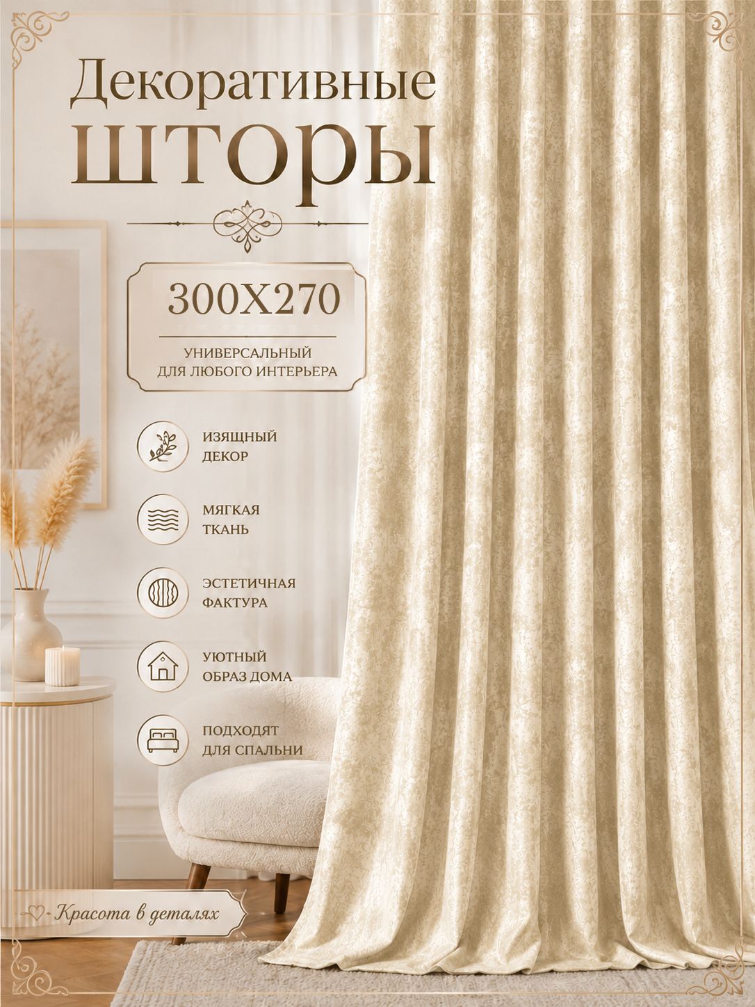 Стильные оконные шторы, комплект из двух панелей 300х270 см с натуральным рисунком мрамора, лёгкая неприхотливая в уходе материя, универсальный интерьерный декор для дачного жилья