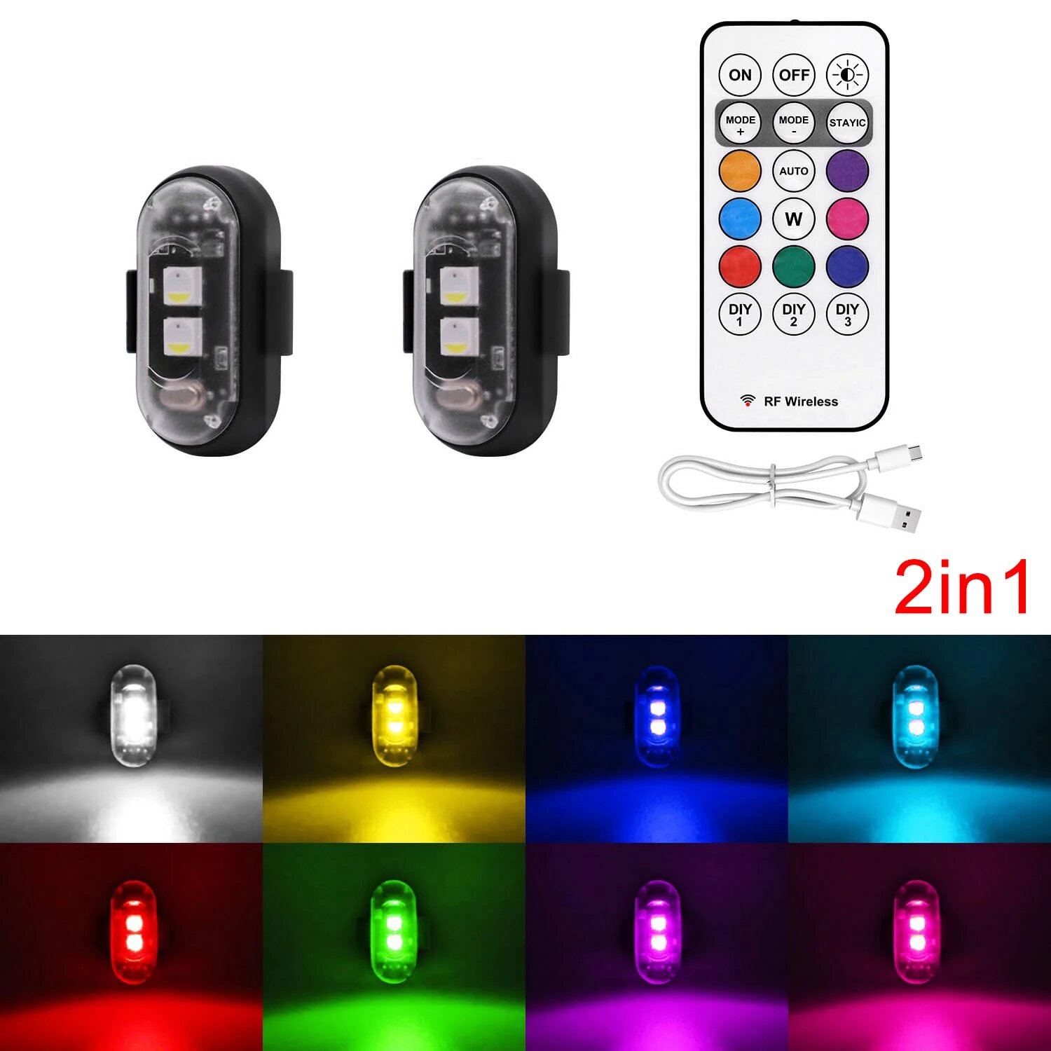 2шт RGB LED Стробоскоп для мотоцикла, авто, самолета