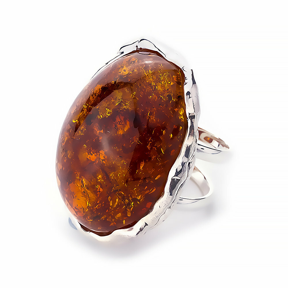Кольцо Amberprofi, серебро, 925 проба, родирование, янтарь