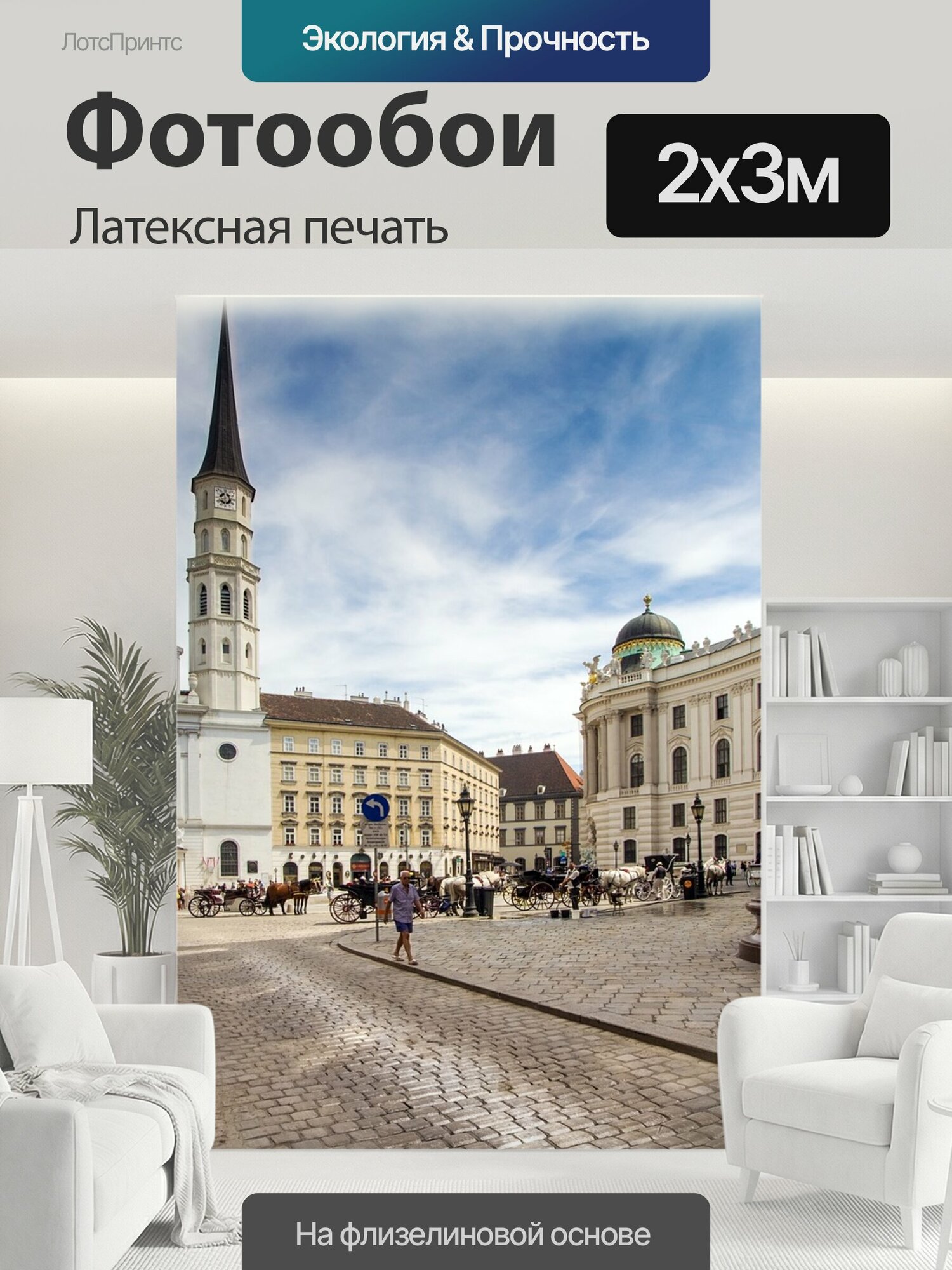 Фотообои моющиеся ударопрочные "Вена, центр города, michaelerplatz" 200x300 см. латексная печать