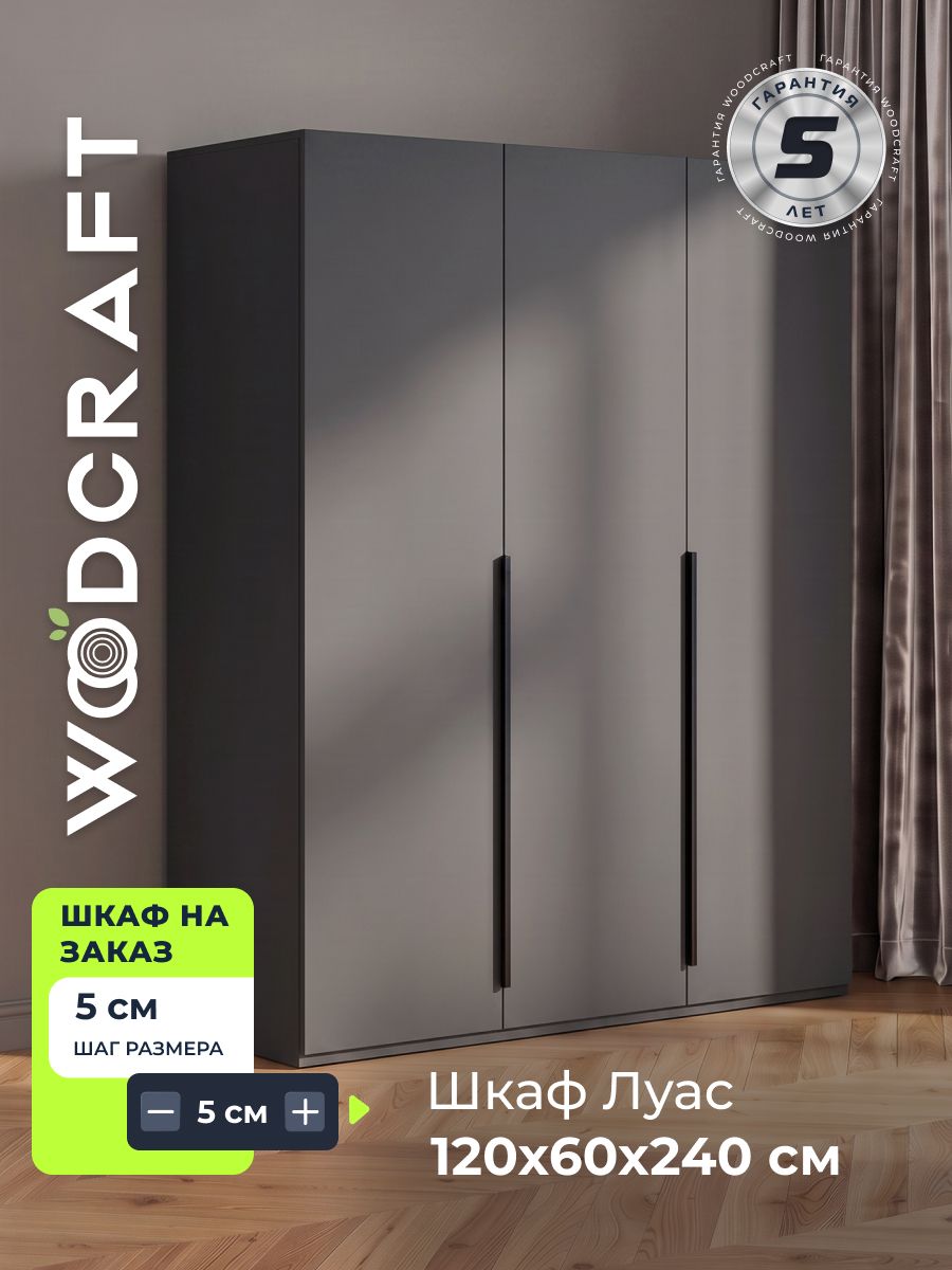 Распашной шкаф для одежды 120х60х240 Графит, Луас 3.2
