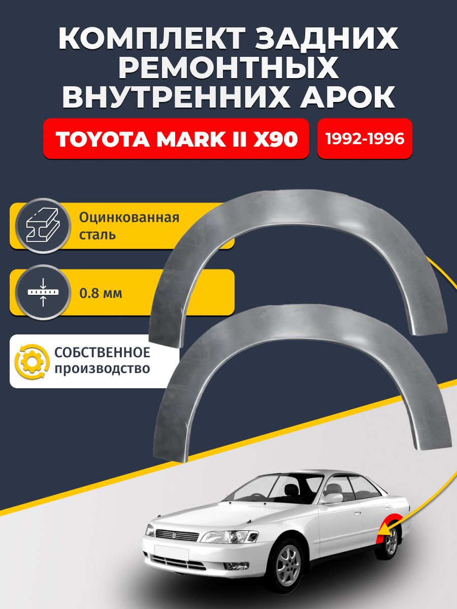 Комплект задних ремонтных внутренних арок для автомобиля Toyota Mark 2 X90 1992-1996 седан (Mark 2). Оцинкованная сталь 0,8 мм.