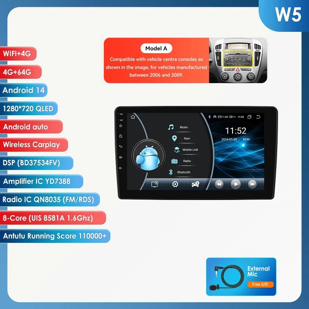 9-дюймовый автомобильный радиоприемник для Kia Ceed 2006-2012, W5 (8Core 4G 64G) A
