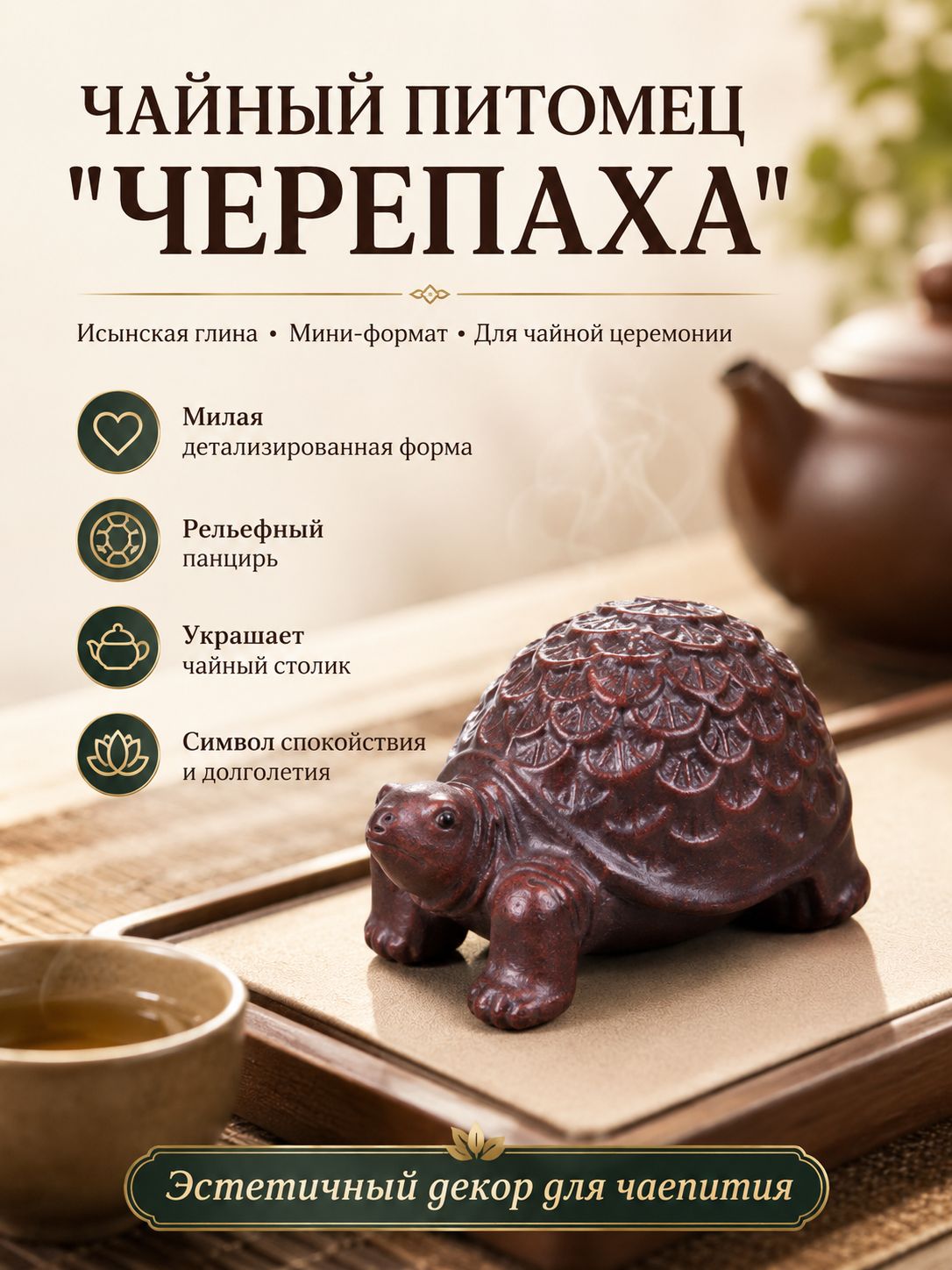 Фигурка черепахи из цзыша для чайной церемонии, символ долголетия и богатства, декоративное изделие ручной работы